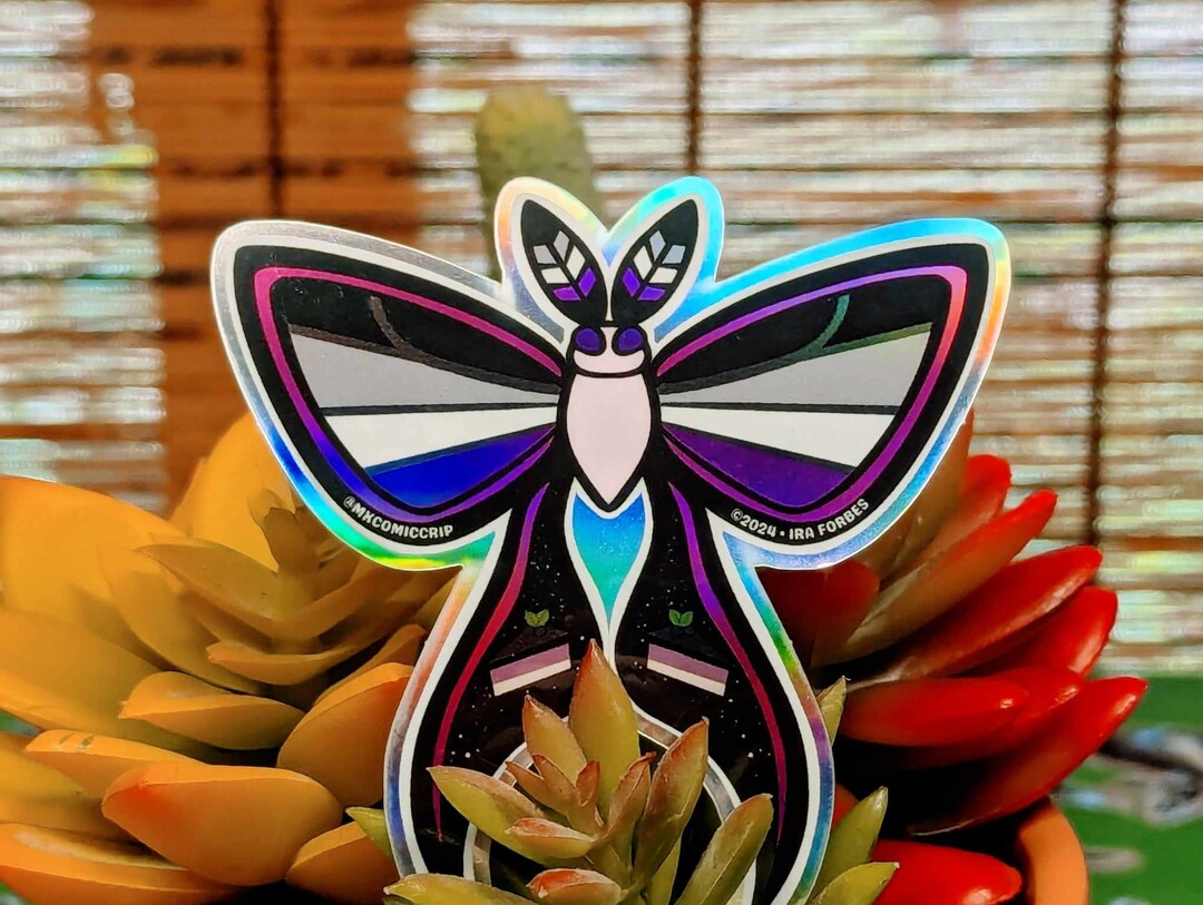 Asexual Pride Moth Holographic Die Cut Vinyl Stickers 3x3 In. Rainbow ...