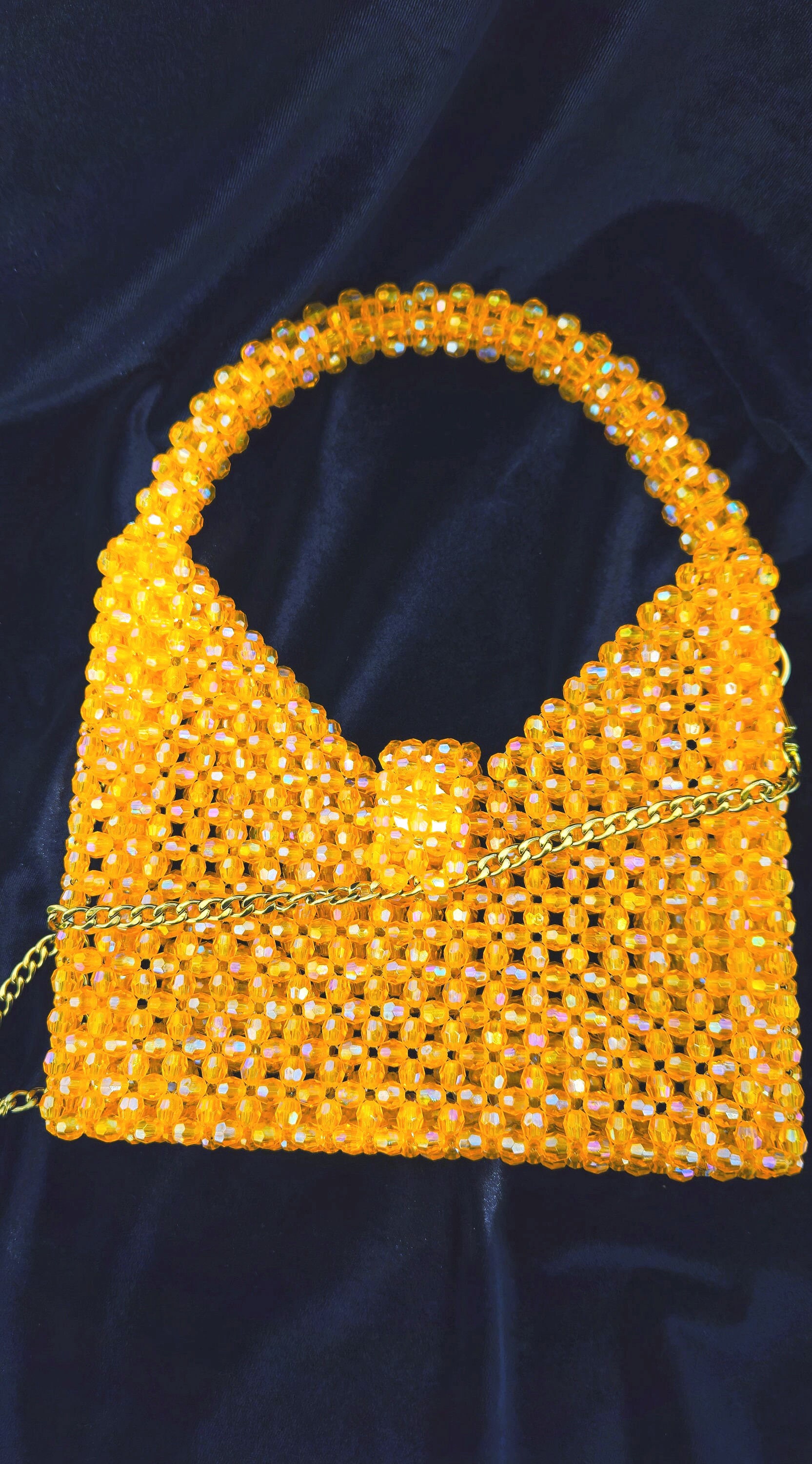Handmade Beaded Purse, Golden Acrylic Bag With Chain Strap, Orange ...