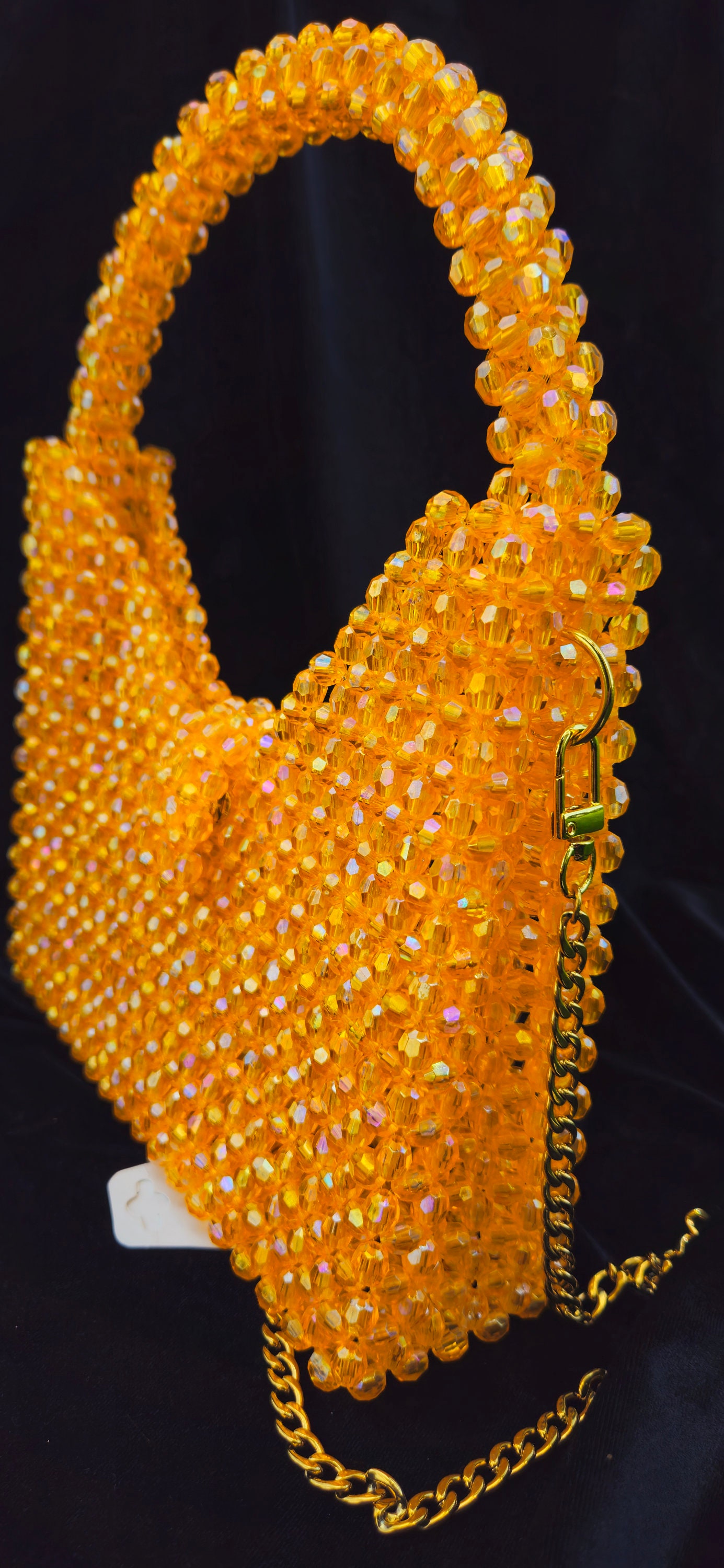 Handmade Beaded Purse, Golden Acrylic Bag With Chain Strap, Orange ...
