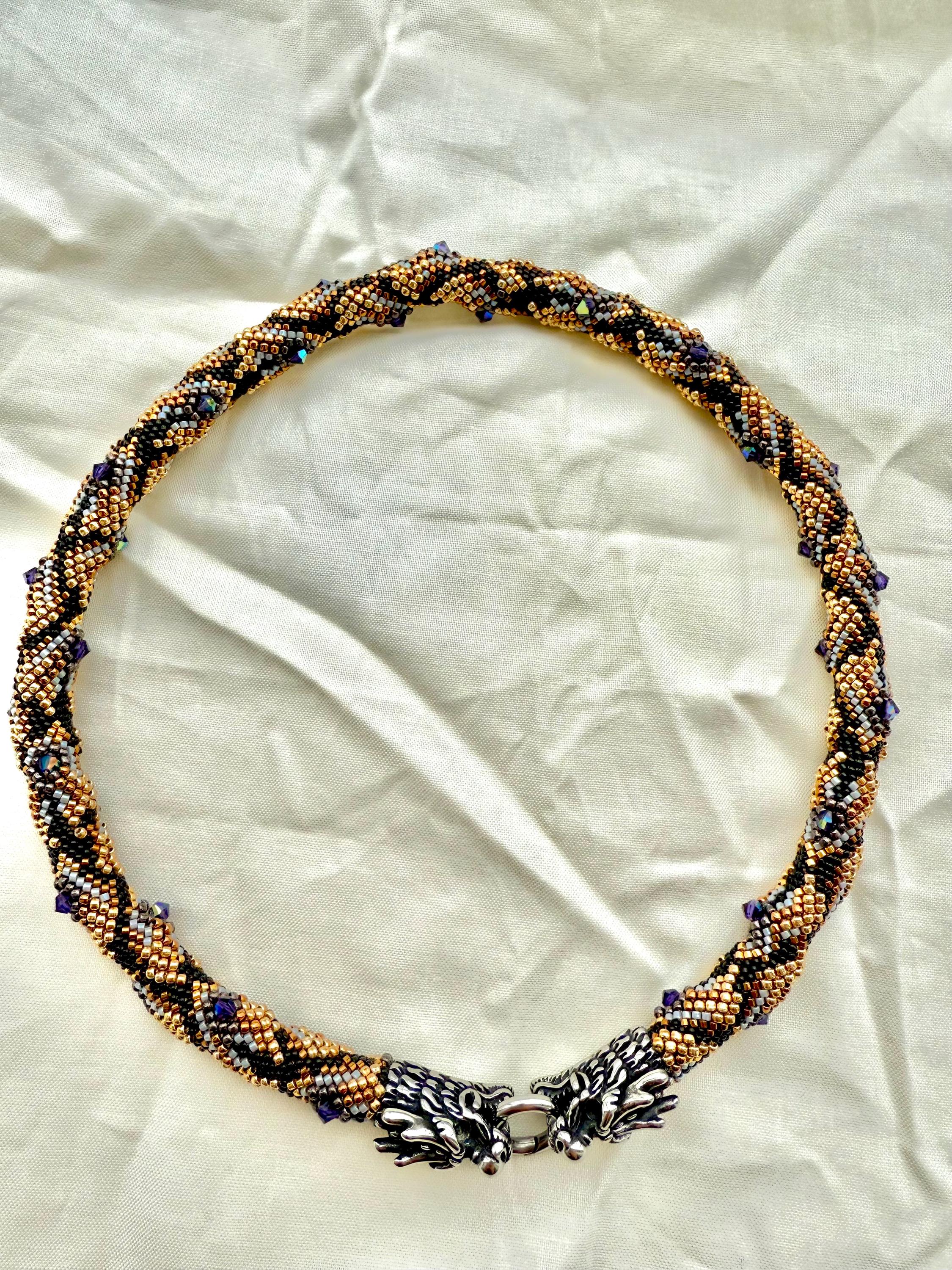 Beaded Dragon Necklace, Dragon Necklace, 3D Textured Design With Dragon ...