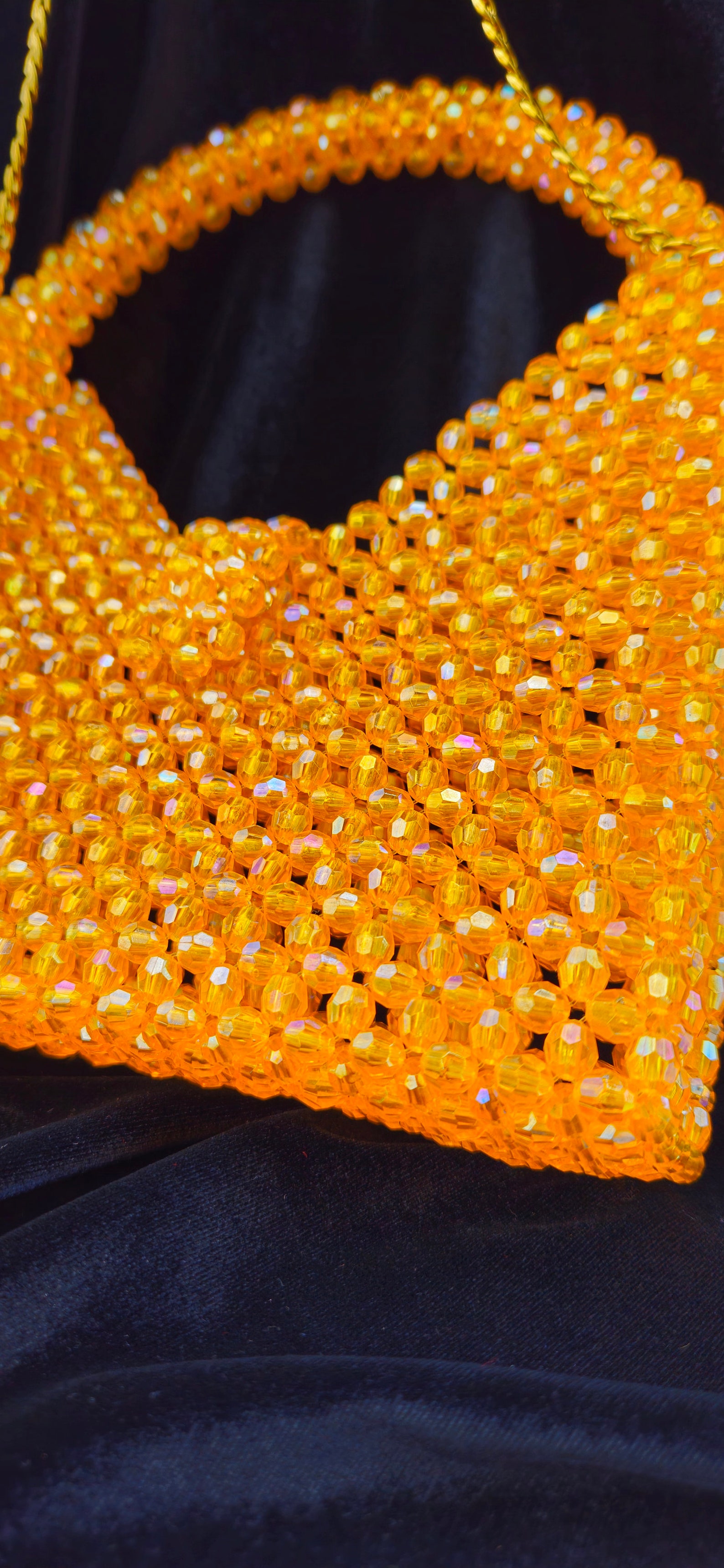 Handmade Beaded Purse, Golden Acrylic Bag With Chain Strap, Orange ...