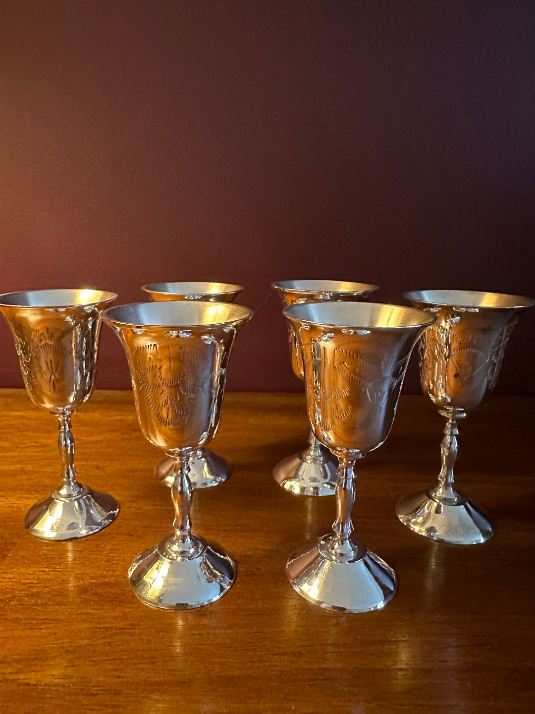 Set of 6 Unique Vintage Silver Goblets. - Etsy