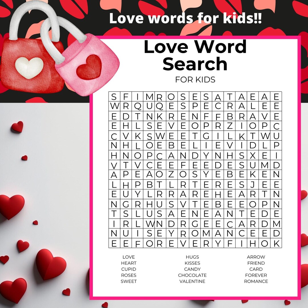 Valentines Day Word Search; Love Crossword Puzzle for Kids; Love ...