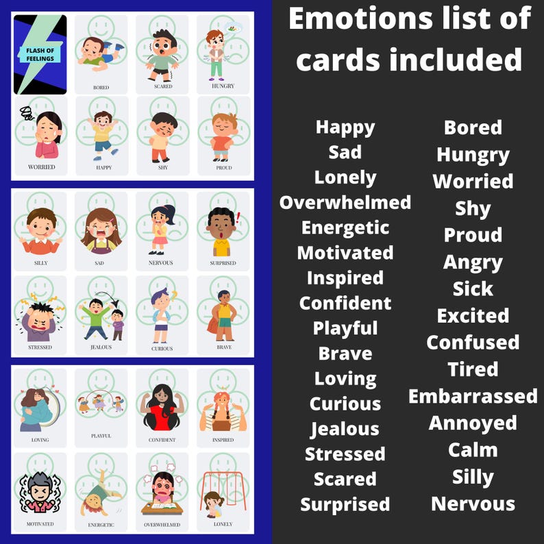 31 Animated Emotions Flashcards, Printable Feelings Flash Cards ...