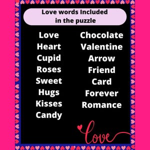 Valentines Day Word Search; Love Crossword Puzzle for Kids; Love ...