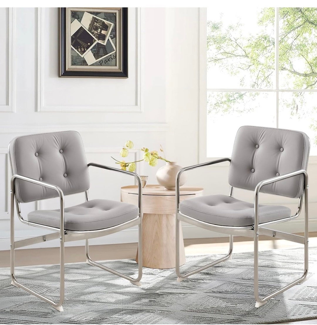 COLAMY Modern Accent Dining Chairs Set of 2, Button Faux Leather ...