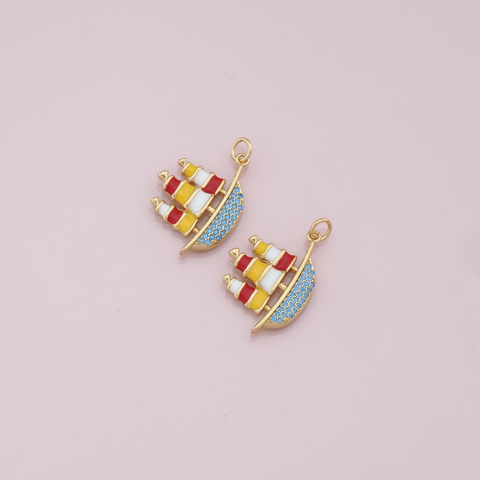 18K Gold Filled Boat Pendant,enamel Boat Charm Bracelet Necklace for ...