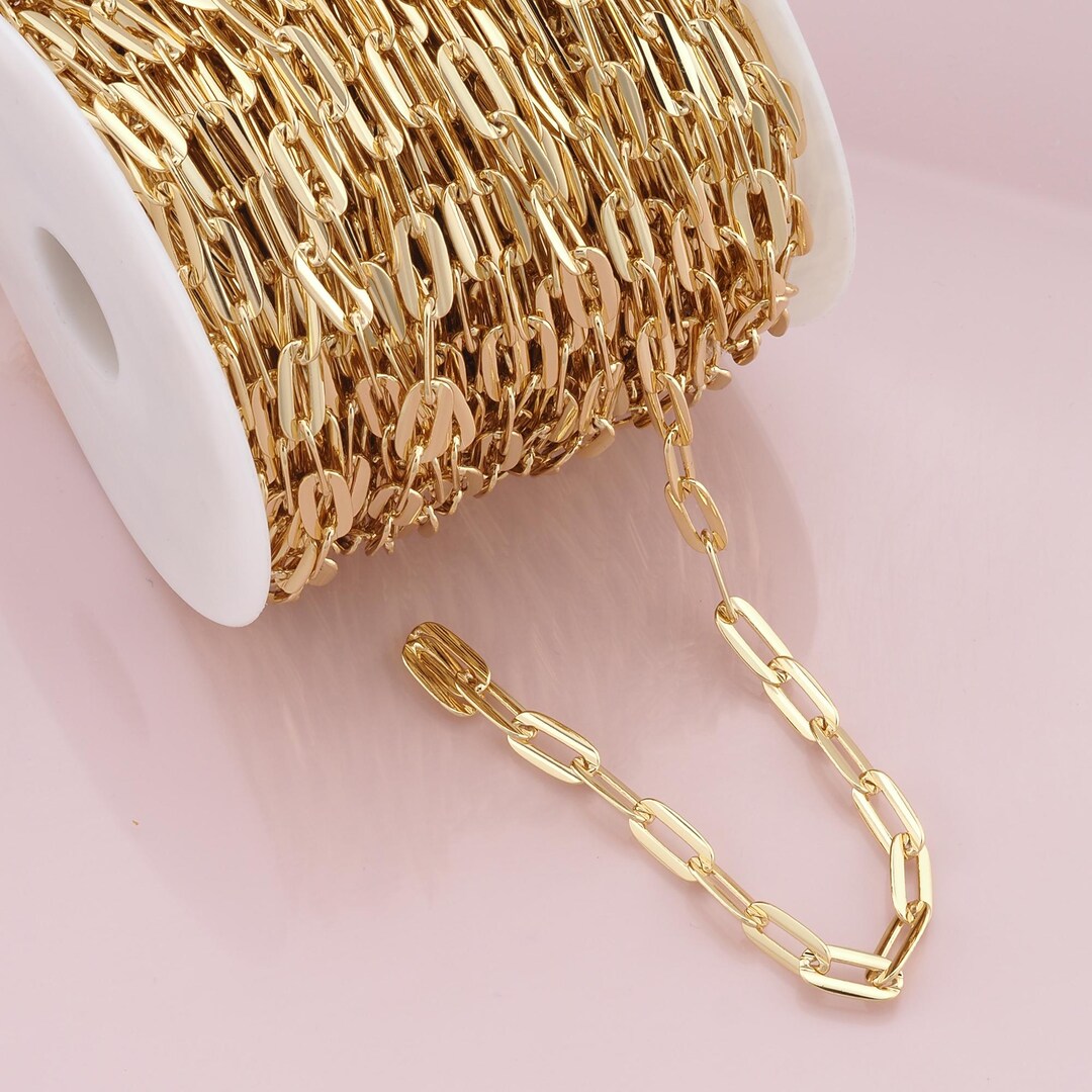Gold Oval Chain,18k Gold Filled Rectangle Paper Clip Chain for Necklace ...