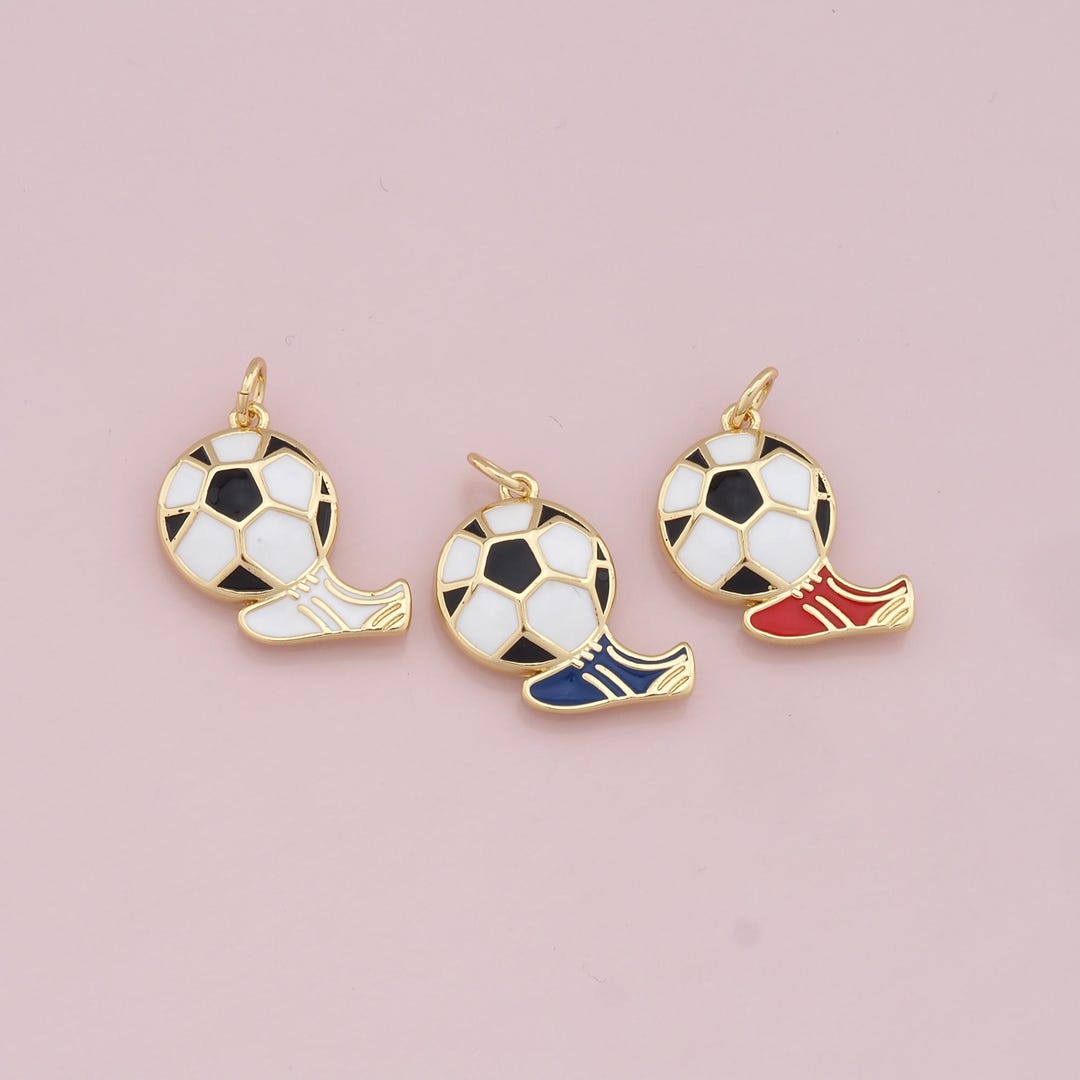 18K Gold Football Pendant,enamel Soccer Ball Sneakers Charm Bracelet ...