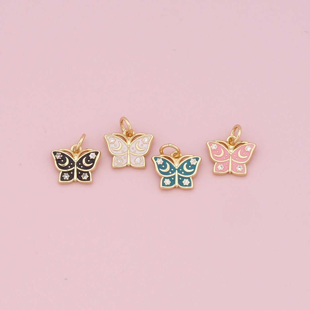 Gold Butterfly Charms,18k Gold Filled Enamel Butterfly Pendant,cz Micro ...