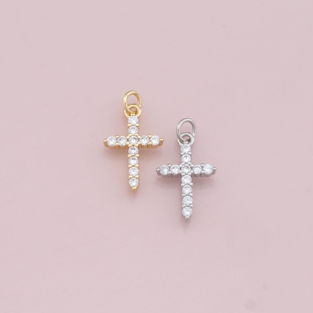 18K Gold Filled Cross Pendant,cz Micro Pave Cross Charm Bracelet ...