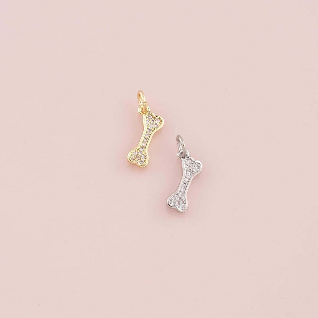 18K Gold Filled Dog Bone Pendant,cz Micro Pave Bone Charm Bracelet ...