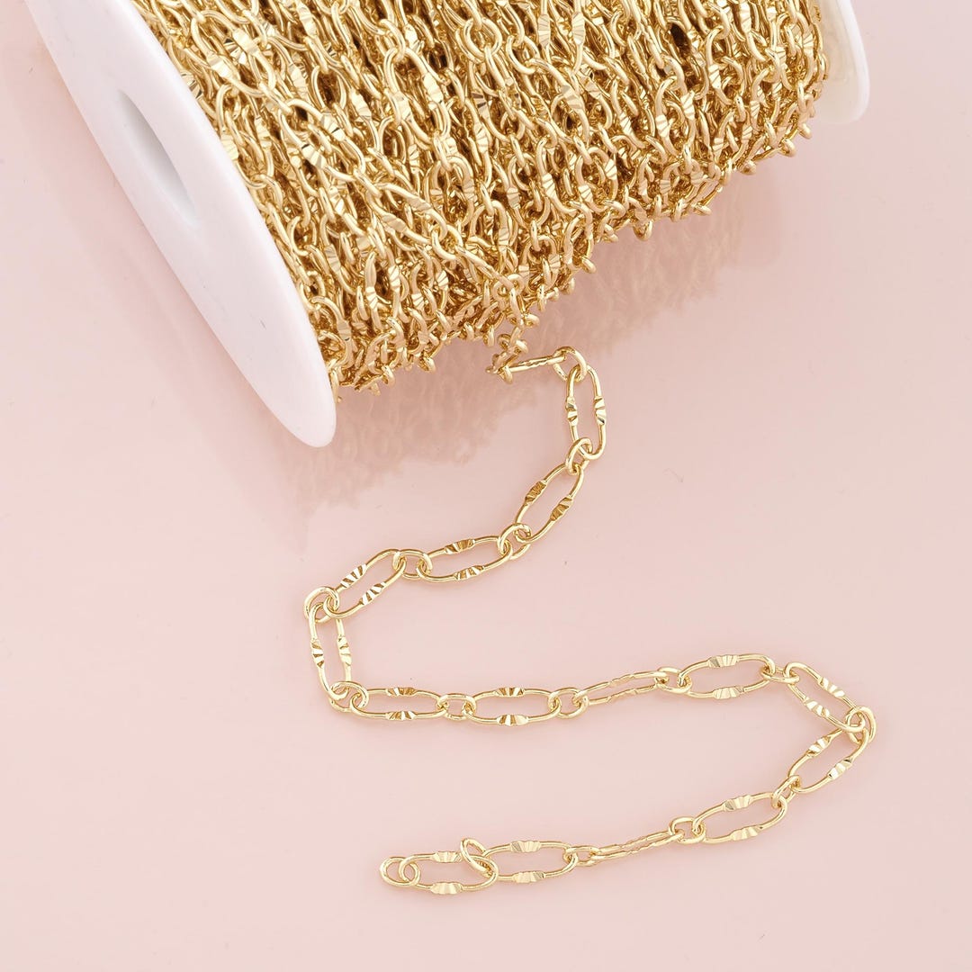 Gold Oval Chain,18k Gold Filled Rectangle Paper Clip Chain for Necklace ...