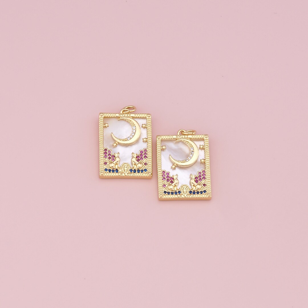 Gold Tarot Charms,18k Gold Fille Tarot Pendant,tarot Moon Charm ...