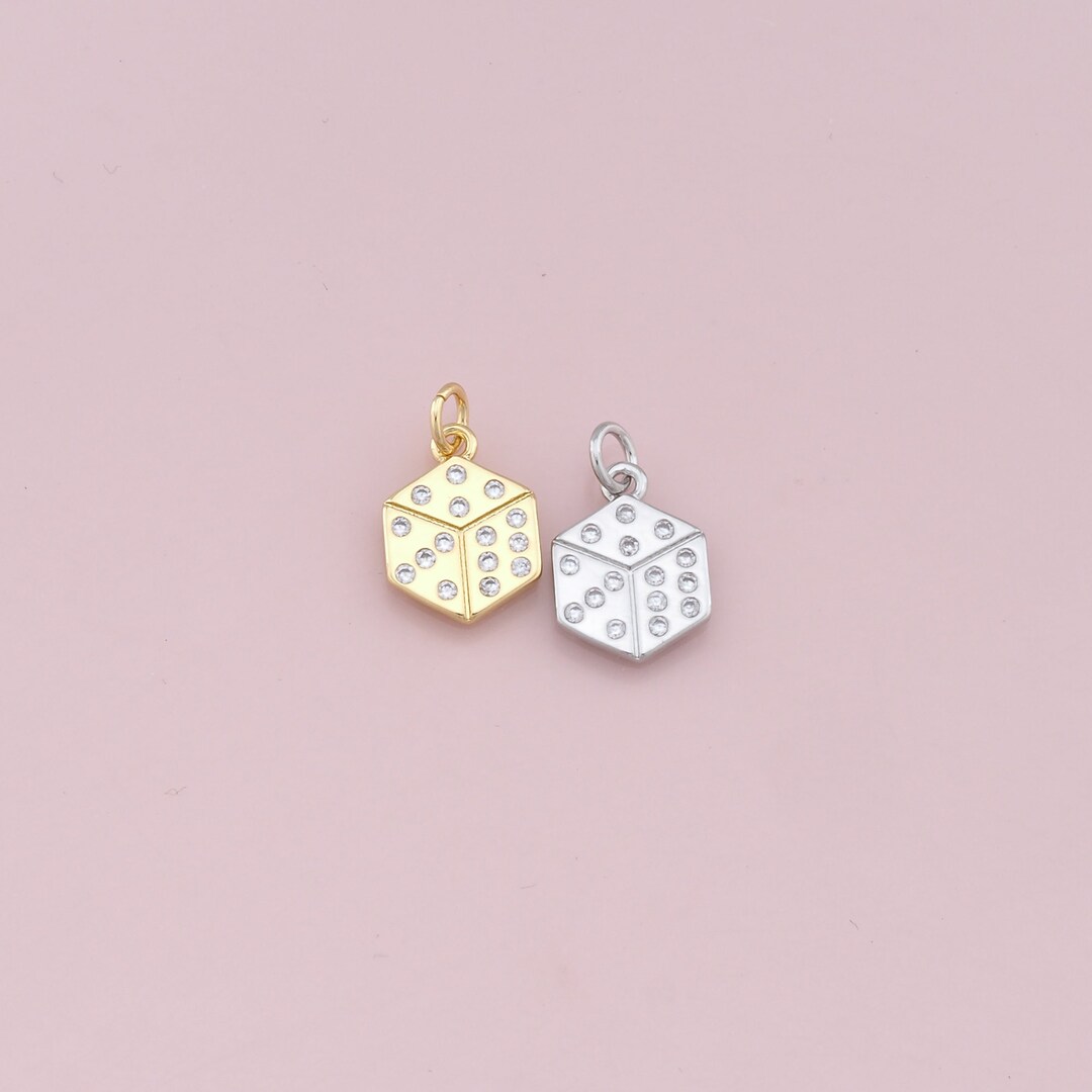18K Gold Filled Dice Pendant,cz Micro Pave Dice Charms Bracelet ...