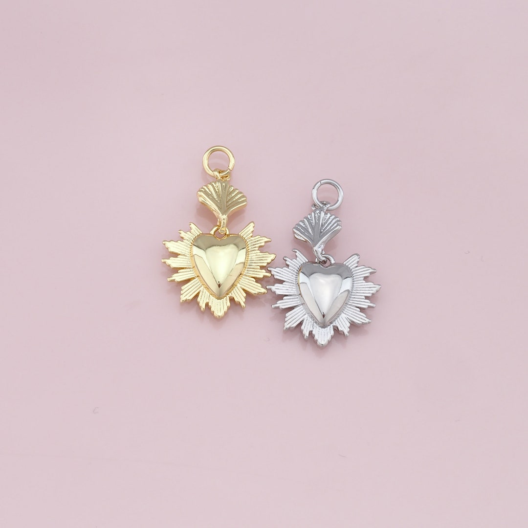 Gold Sacred Heart Charms,18k Gold Filled Flame Sacred Heart Pendant ...