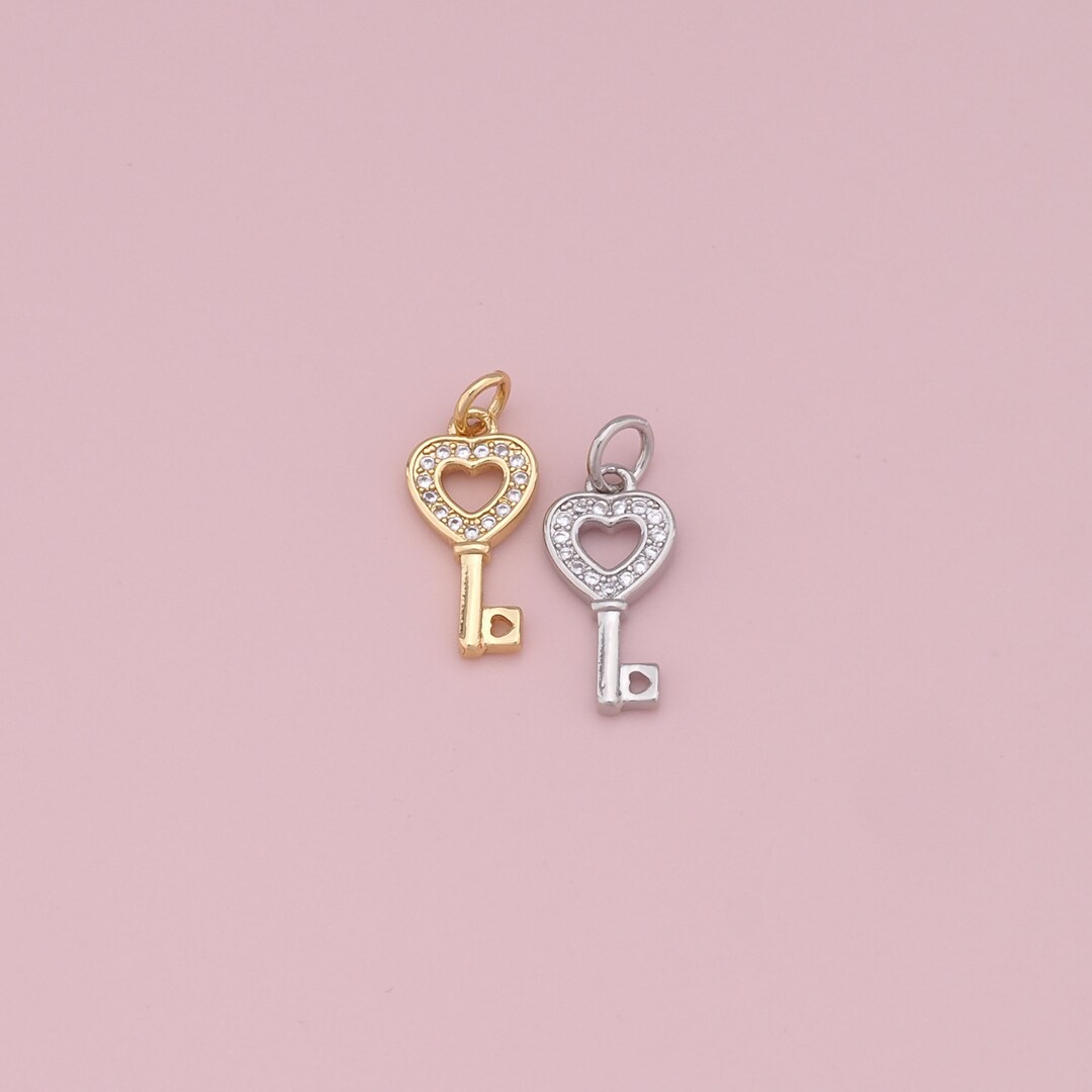 Gold Heart Key Charms,18k Gold Filled Key Pendant,cz Key Charm Bracelet ...
