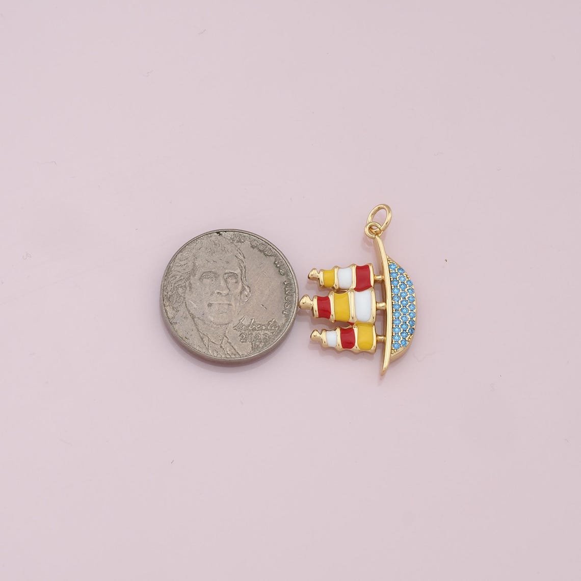 18K Gold Filled Boat Pendant,enamel Boat Charm Bracelet Necklace for ...