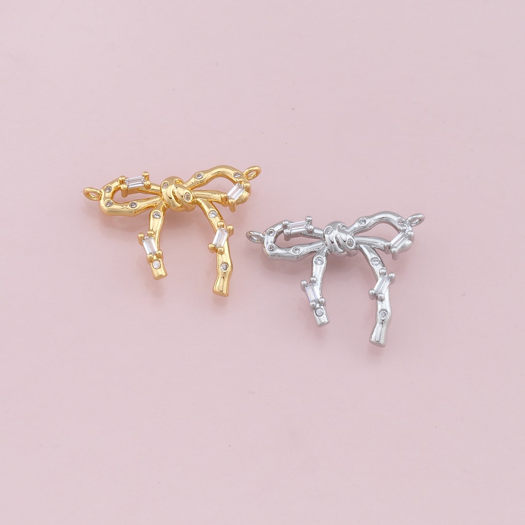 18K Gold Filled Bow Pendant,cz Micro Pave Bow Charm Bracelet Necklace ...