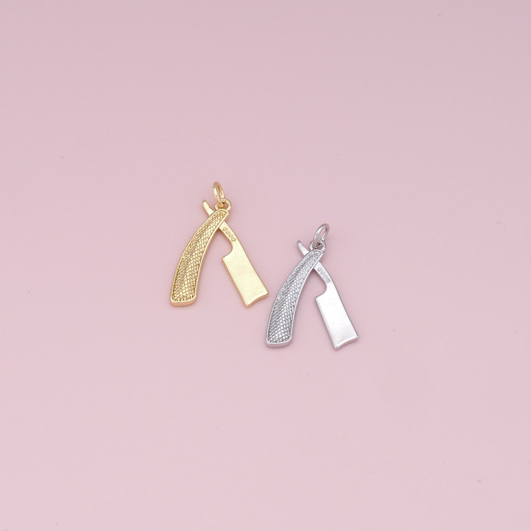 18K Gold Filled Barber Pendant,dainty Razor Charm Bracelet Necklace for ...