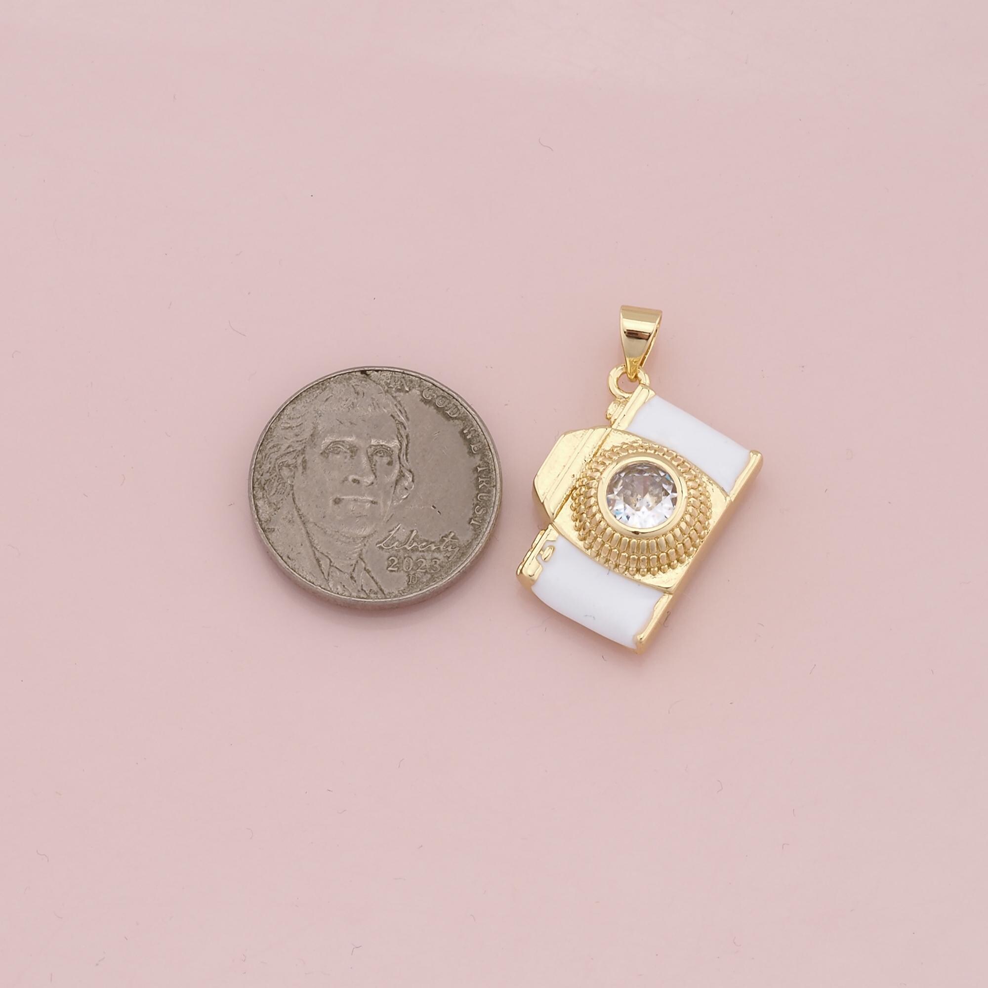 18K Gold Filled Camera Pendant,enamel Camera Charm Bracelet Necklace ...