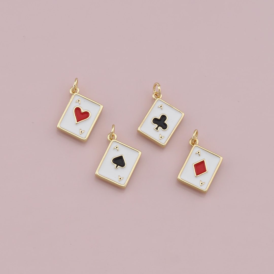 18K Gold Filled Playing Card Pendant,poker Charm Bracelet Necklace for ...