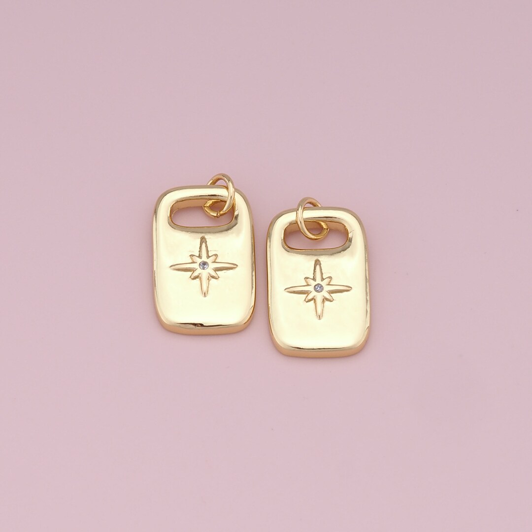 Gold Rectangle Star Charms,18k Gold Filled Starburst Pendant,north Star ...
