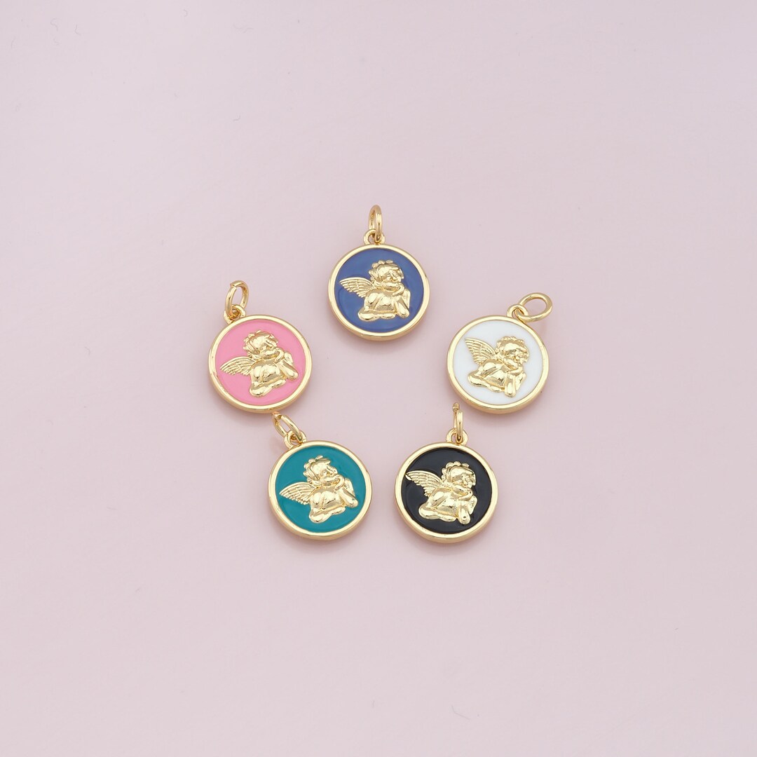 18K Gold Filled Angel Pendant,ename Angel Charm Bracelet Necklace for ...