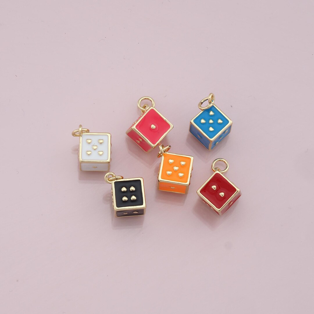18K Gold Filled Dice Pendant,enamel Dice Charms Bracelet Necklace for ...