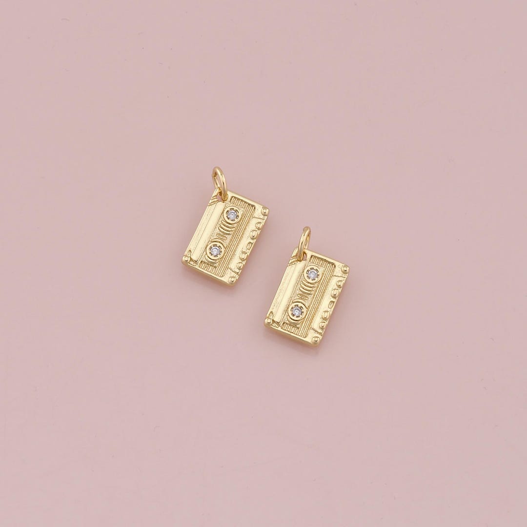 18K Gold Filled Tape Pendant,cz Micro Pave Cassette Tape Charm Bracelet ...
