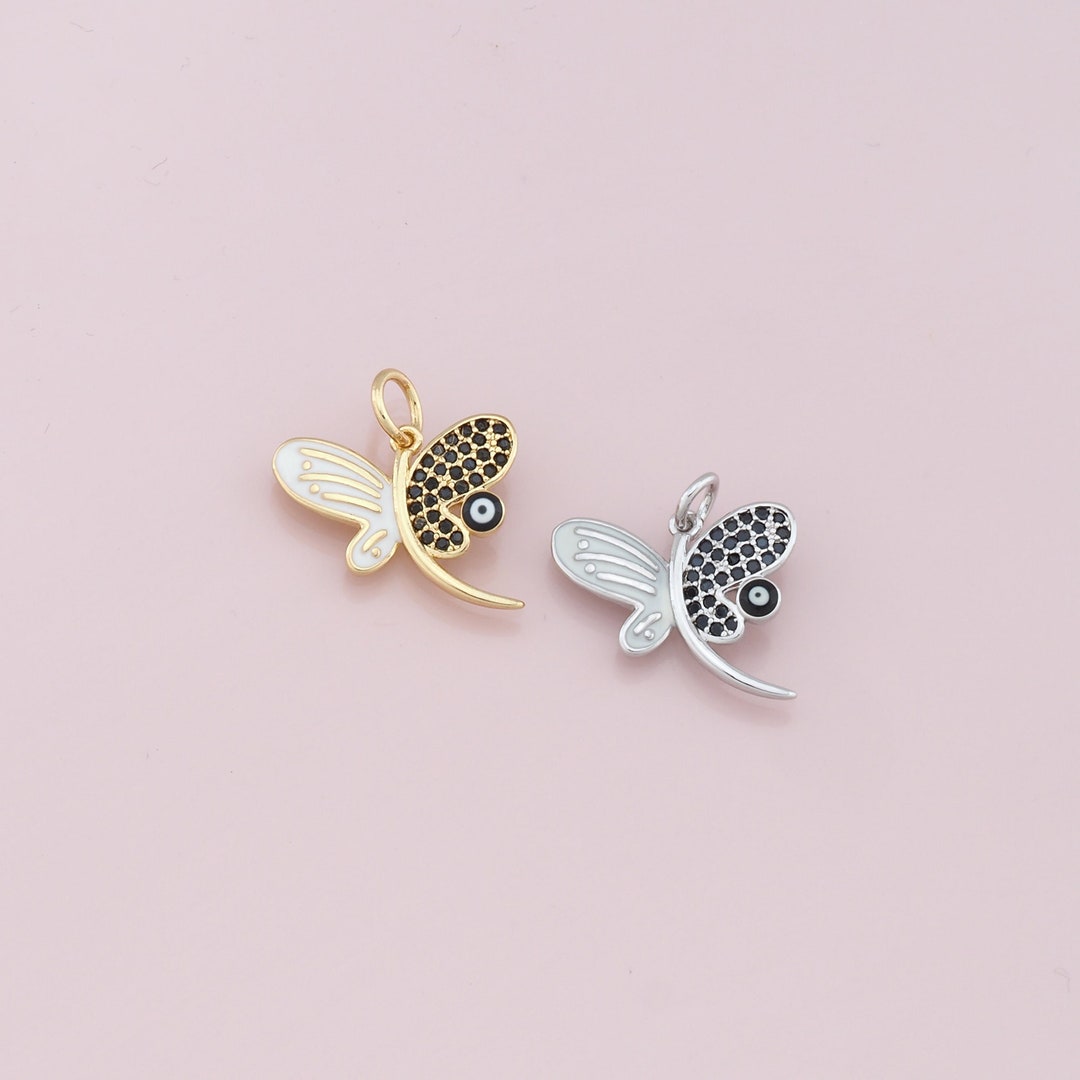 18K Gold Filled Dragonfly Pendant,dragonfly Evil Eye Charm Bracelet ...