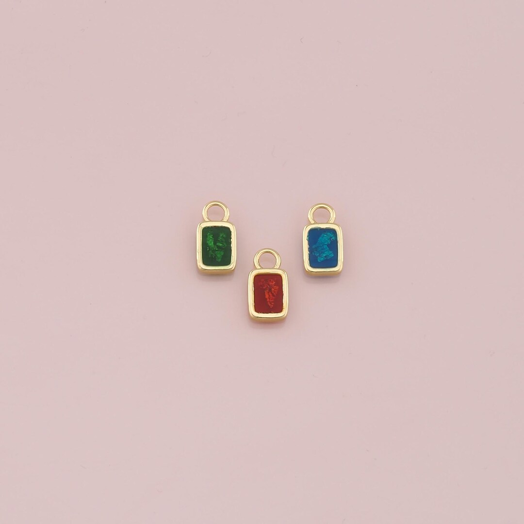 18K Gold Filled Rectangle Pendant,enamel Rectangle Charm Bracelet ...
