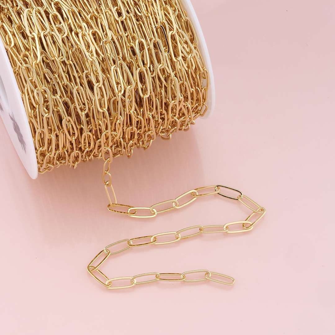 Gold Oval Chain,18k Gold Filled Rectangle Paper Clip Chain for Necklace ...