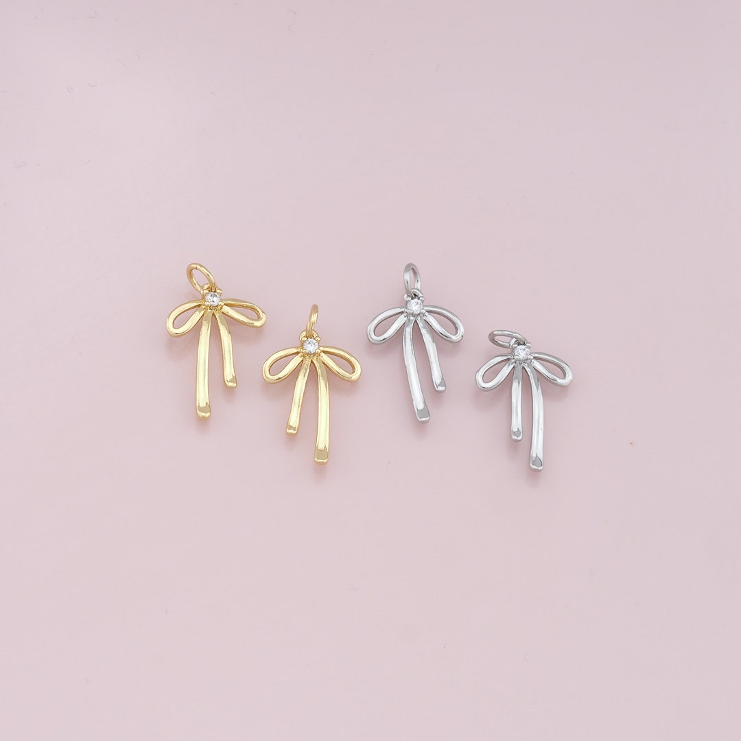 18K Gold Filled Bow Pendant,dainty Bow Charm Bracelet Necklace for DIY ...