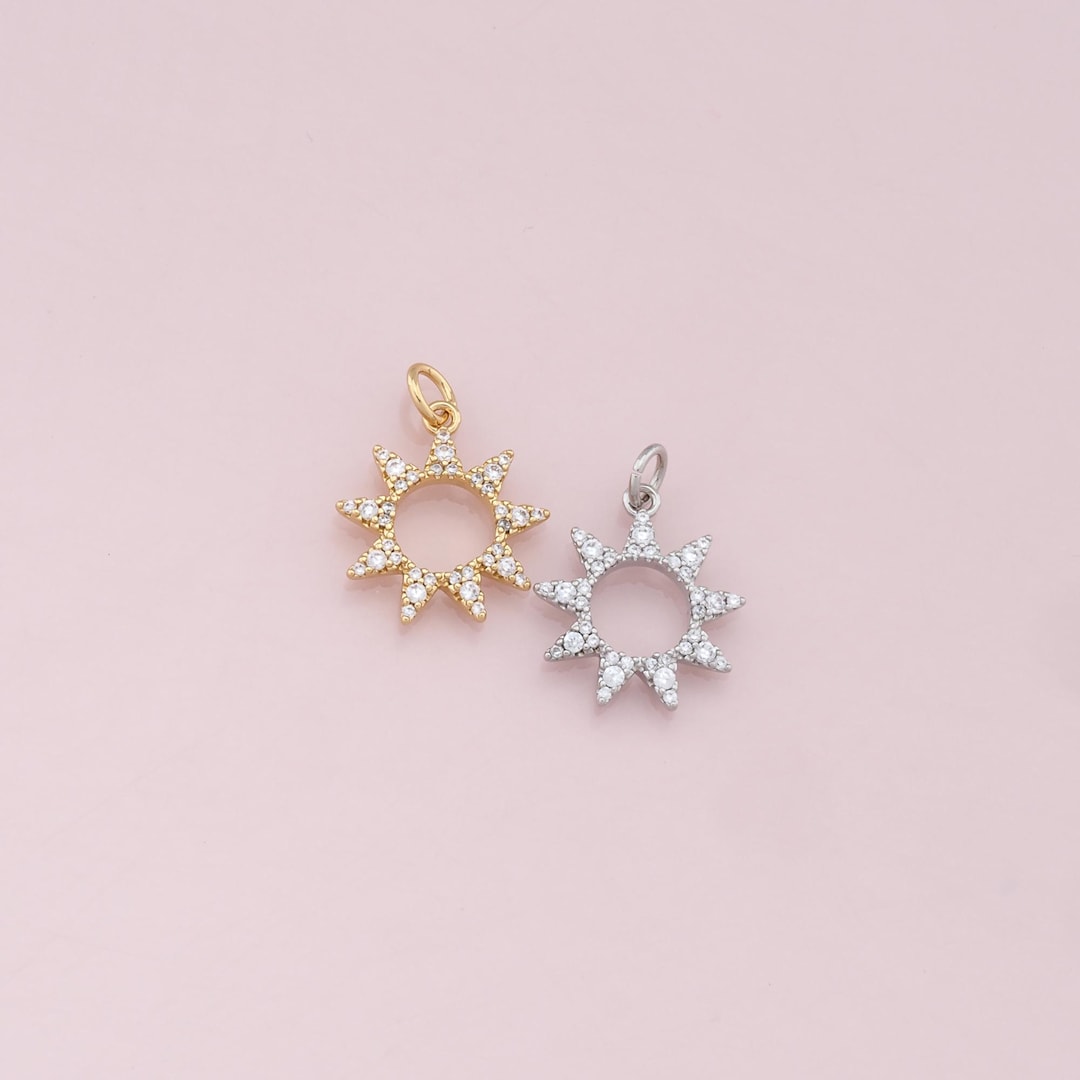 18K Gold Filled Sun Pendant,cz Micro Pave Sun Charm Bracelet Necklace ...