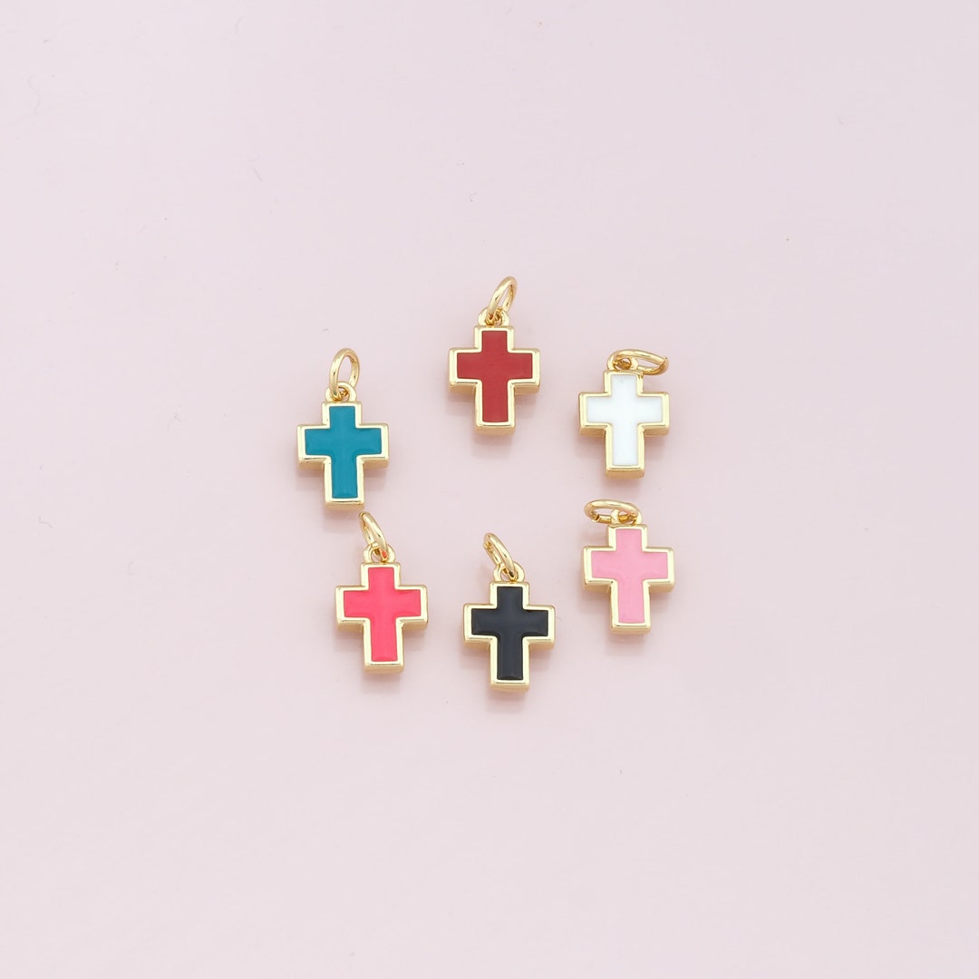 18K Gold Filled Cross Pendant,enamel Cross Charm Bracelet Necklace for ...