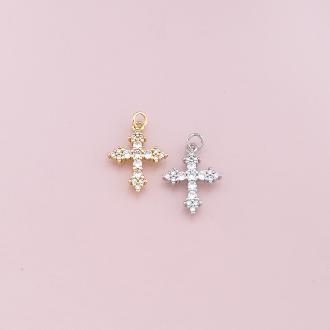 18K Gold Filled Cross Pendant,cz Micro Pave Cross Charm Bracelet ...