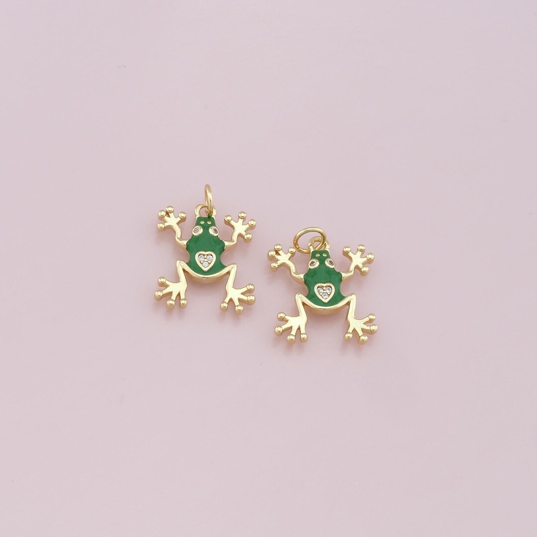 18K Gold Filled Frog Pendant,green Frog Charm Bracelet Necklace for DIY ...