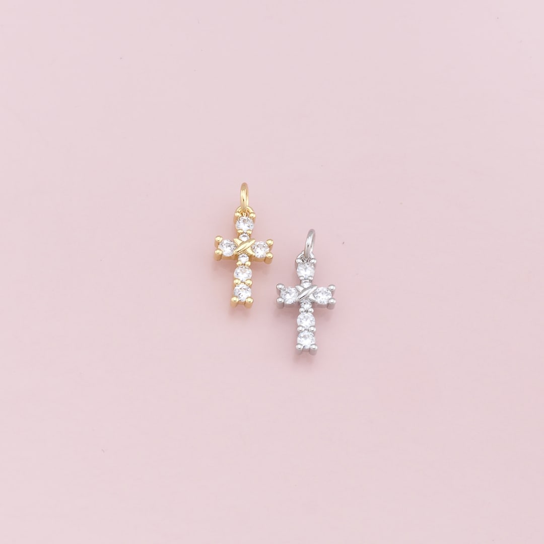 18K Gold Filled Cross Pendant,cz Micro Pave Cross Charm Bracelet ...
