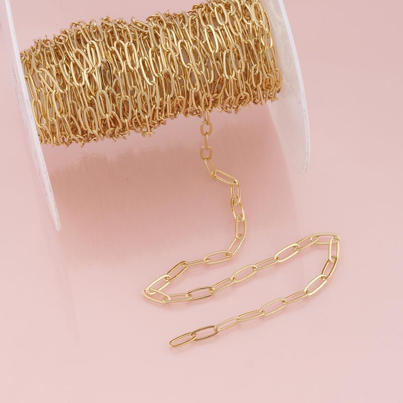 Gold Oval Chain,18k Gold Filled Rectangle Paper Clip Chain for Necklace ...