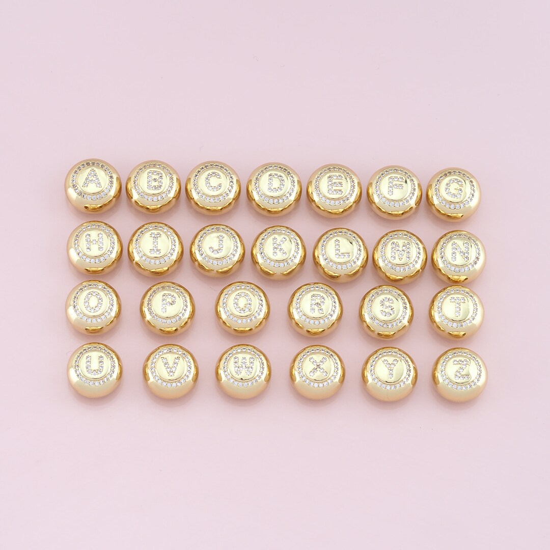 18K Gold Filled Letter Pendant,round Initial Charm Bracelet Necklace ...