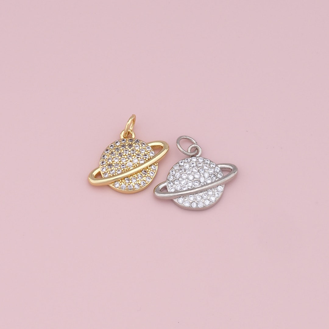 Gold Saturn Charms,18k Gold Filled Saturn Pendant,cz Micro Pave Silver ...