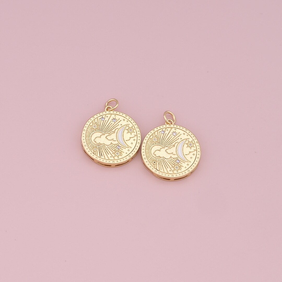 Gold Moon Charms,18k Gold Filled Moon Pendant,cz Micro Pave Celestial ...
