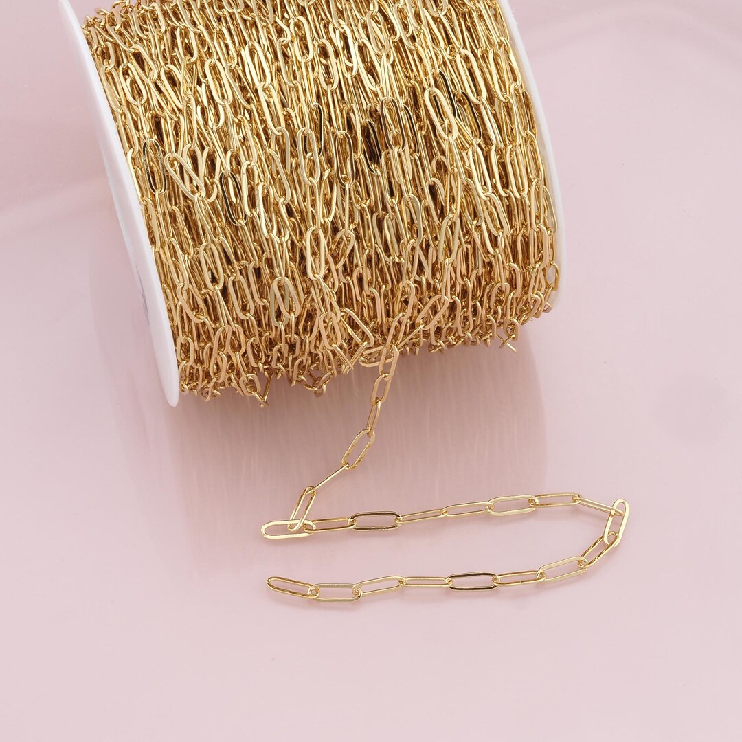 Gold Oval Chain,18k Gold Filled Rectangle Paper Clip Chain for Necklace ...