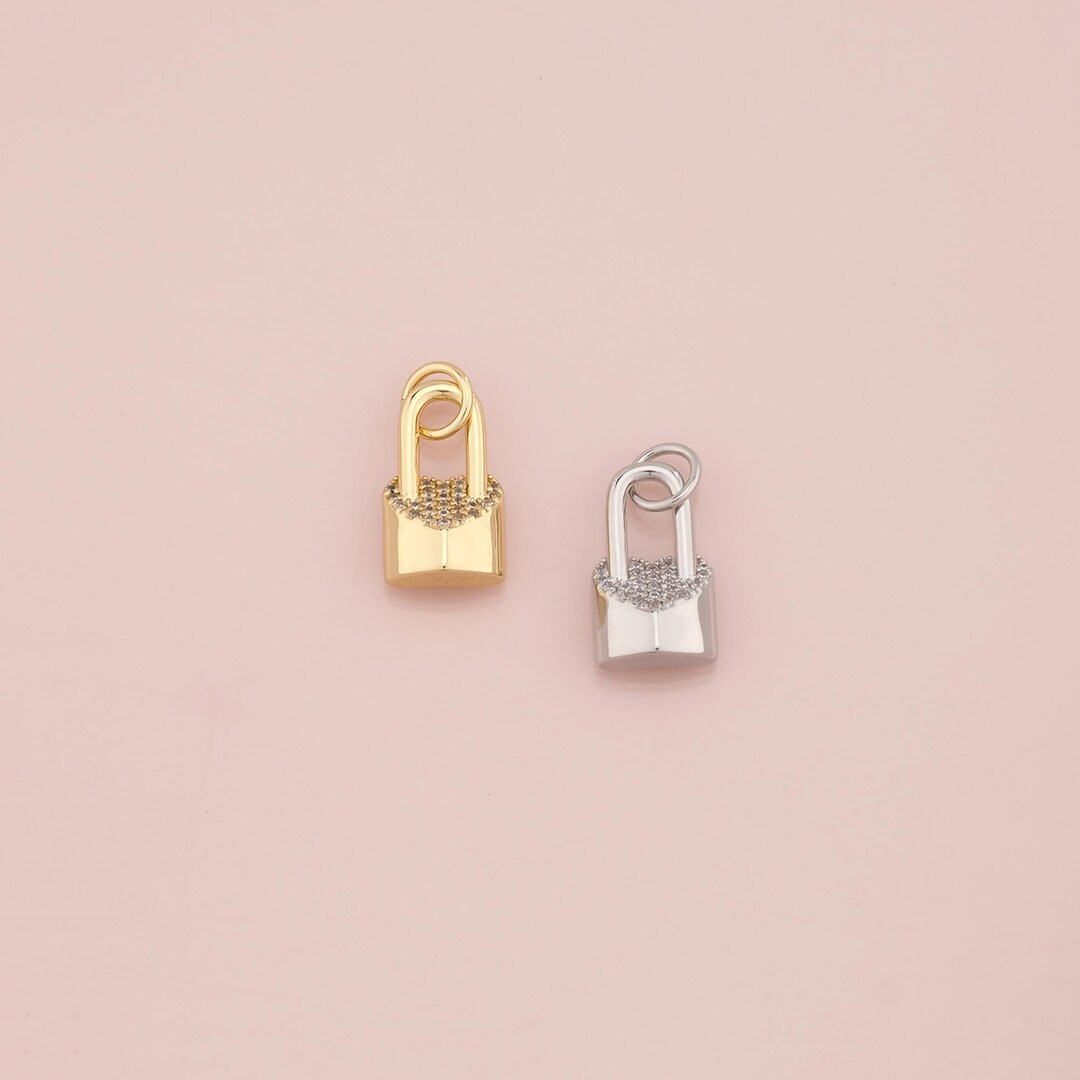 18K Gold Filled Lock Pendant,cz Micro Pave Lock Charm Bracelet Necklace ...