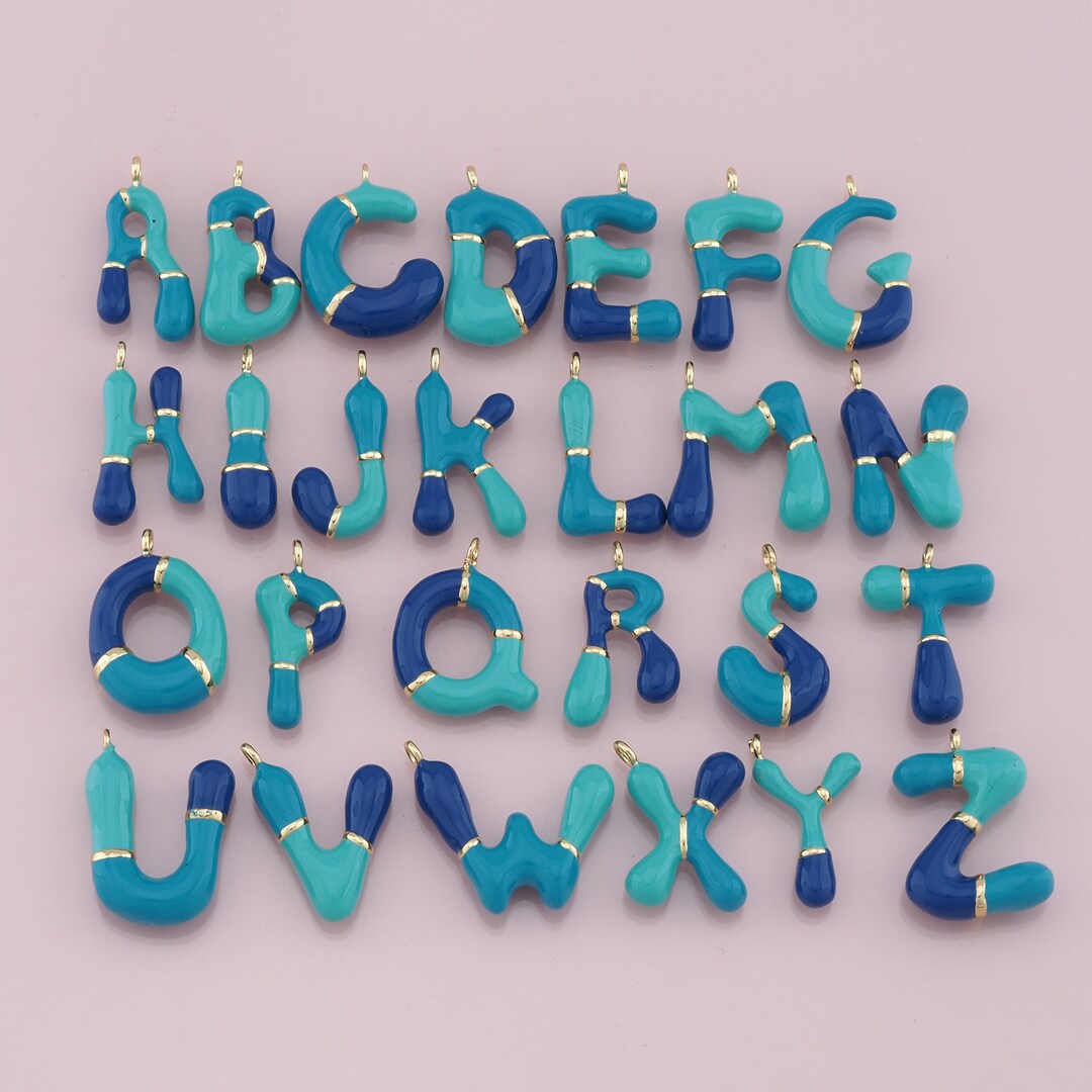 18K Gold Filled Letter Pendant,blue Enamel Initial Charm Bracelet ...