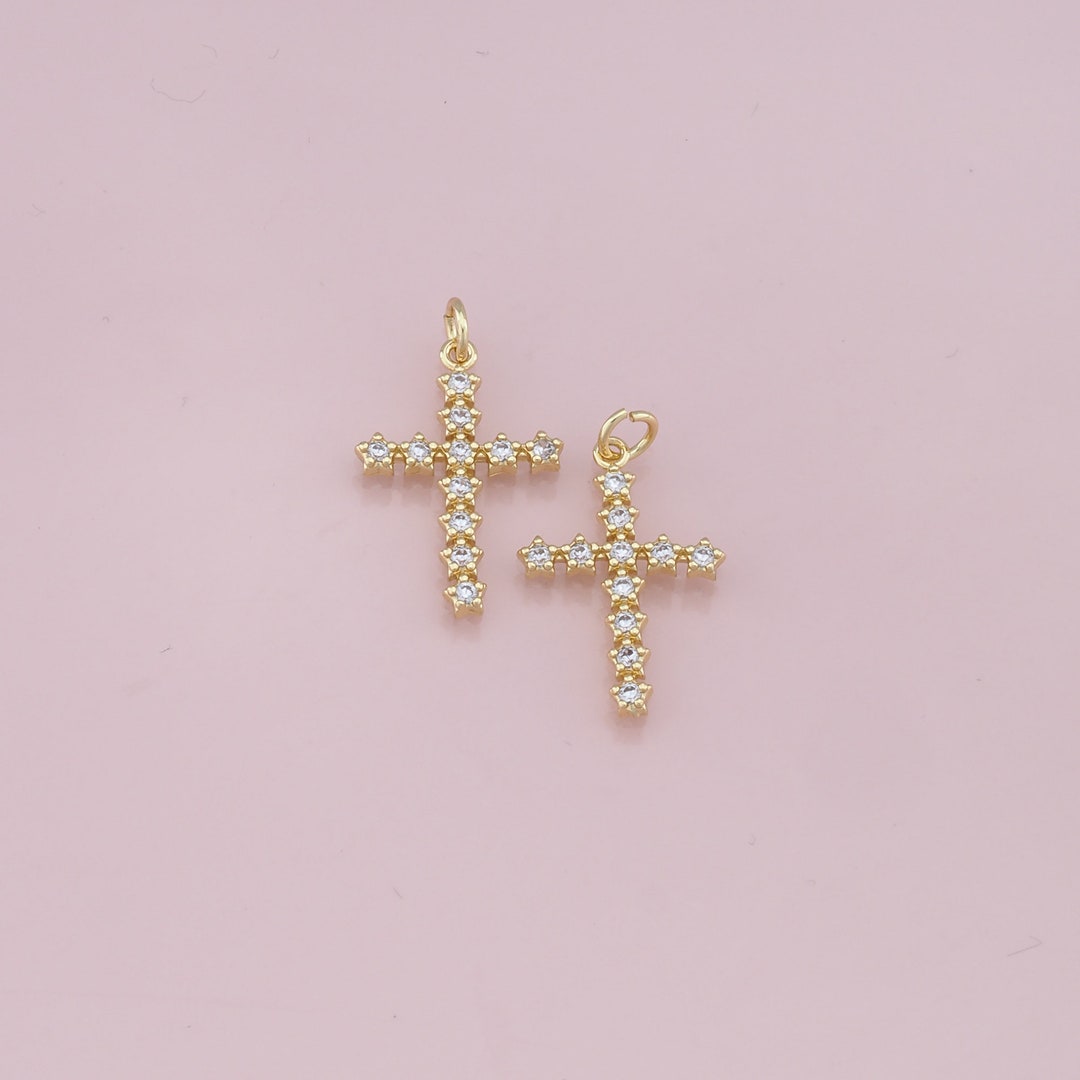 18K Gold Filled Cross Pendant,cz Micro Pave Cross Charm Bracelet ...