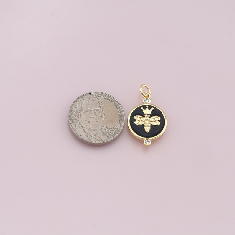 18K Gold Filled Round Coin Bee Pendant,enamel Bee Charm Bracelet ...