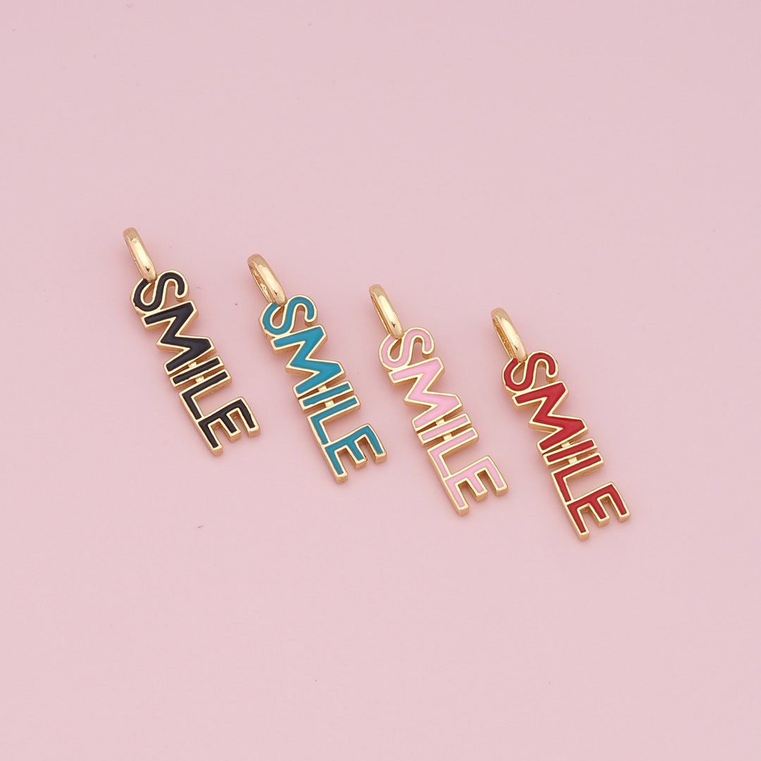 18K Gold Filled Enamel Smile Pendant,smile Charm Bracelet Necklace for ...