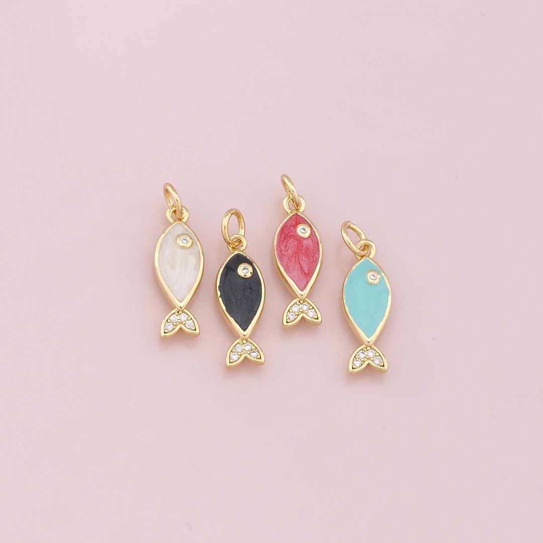 18K Gold Filled Enamel Fish Pendant,kawaii Charm Bracelet Necklace for ...